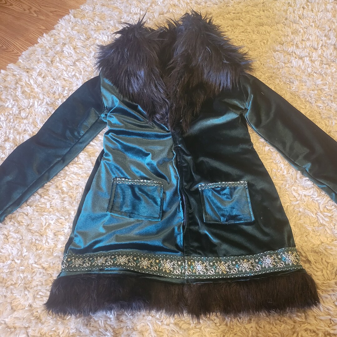 Handmade Green Velvet Coat With Faux Fur, Burning Man Coat, Penny Lane ...