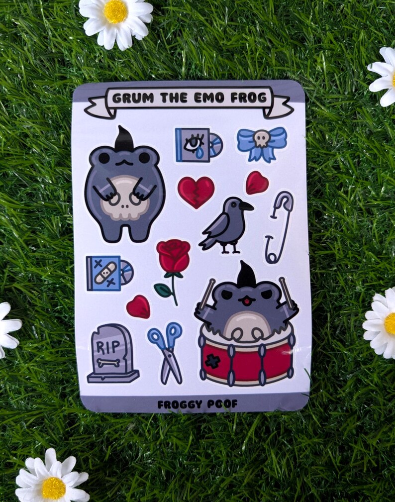 Grum the Emo Frog Sticker Sheet | Vinyl Laminated Water Resistant - Etsy