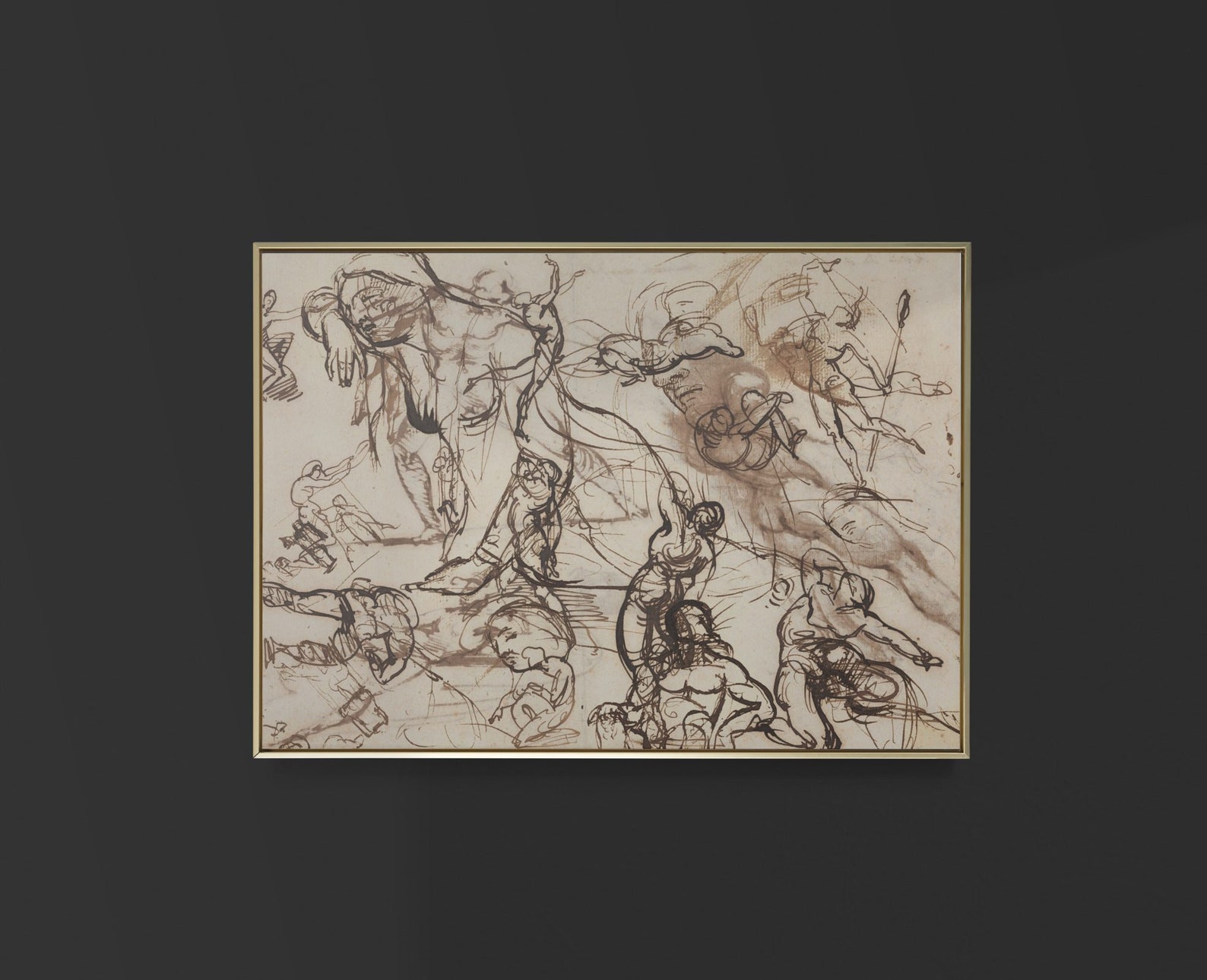 Antique Italian Figure Study Drawing Abstract Face Line Artwork ...