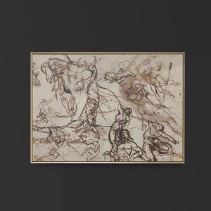 Antique Italian Figure Study Drawing Abstract Face Line Artwork ...