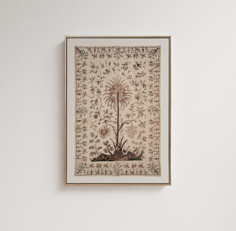Vintage Indian Palampore Digital Print Tan Cotton Textile Wall Art ...