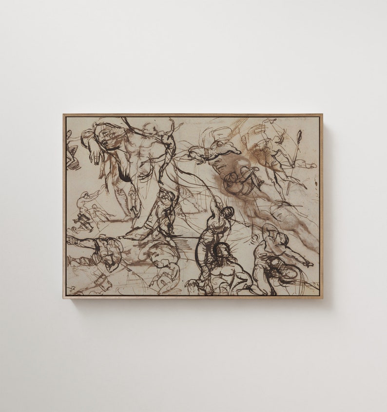 Antique Italian Figure Study Drawing Abstract Face Line Artwork ...