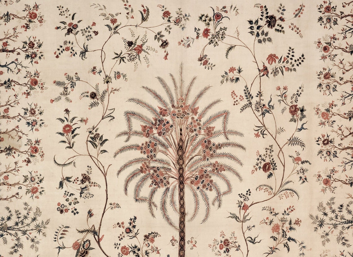 Vintage Indian Palampore Digital Print Tan Cotton Textile Wall Art ...