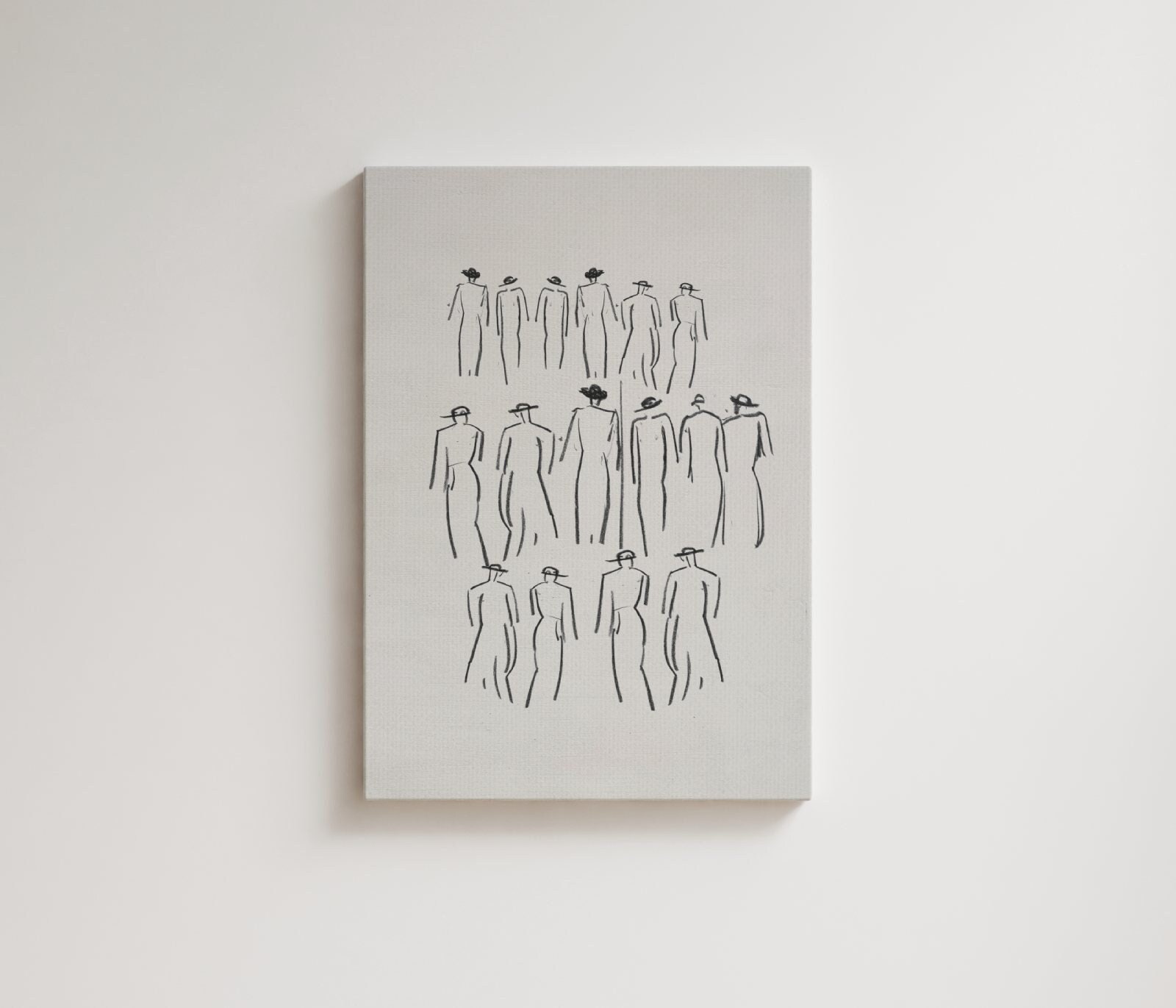 Antique People Figures Drawing Crowd of Men Wall Art Print Figurative ...