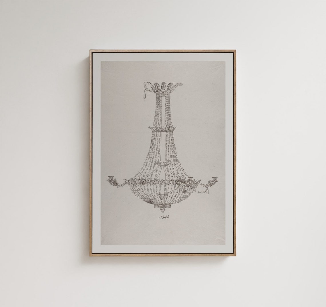 Antique Chandelier Design Poster Vintage Light Fitting Wall Art Luxury ...