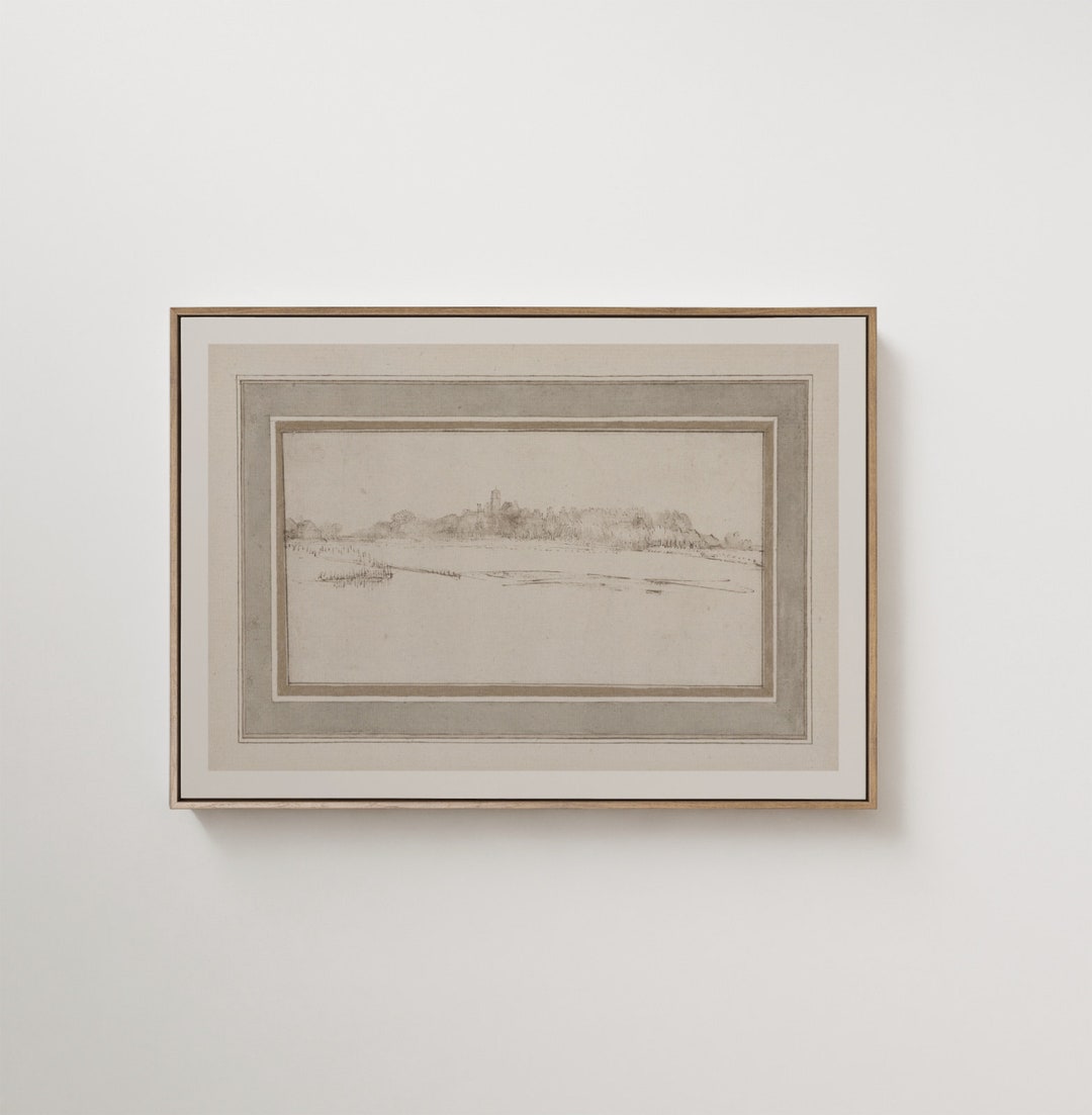 Minimal Landscape Sketch Print Rembrandt Printable Digital Antique ...