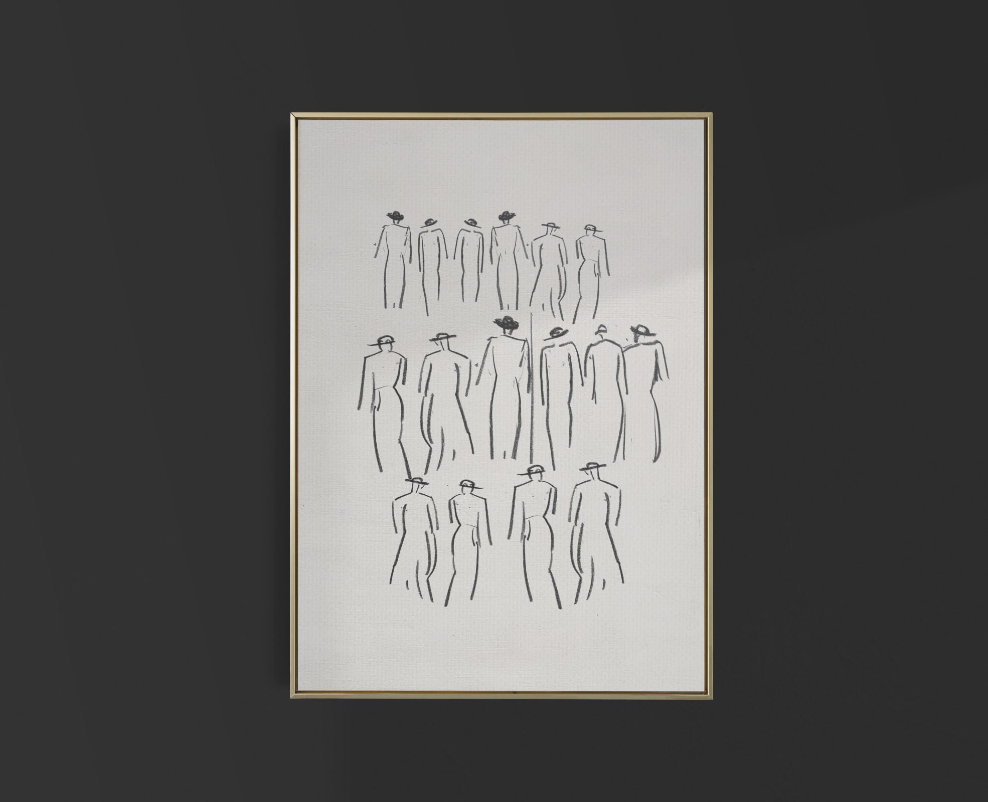 Antique People Figures Drawing Crowd of Men Wall Art Print Figurative ...