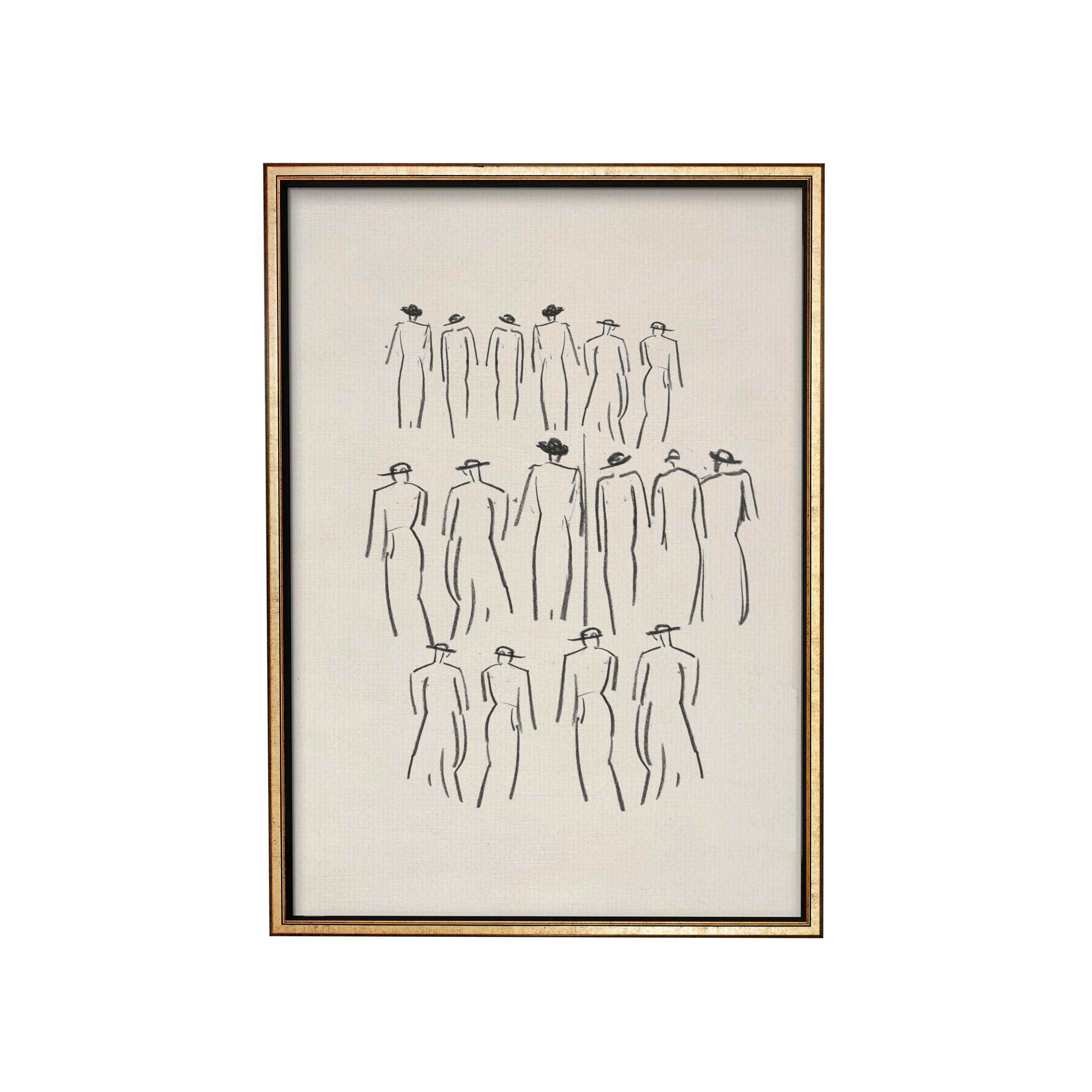 Antique People Figures Drawing Crowd of Men Wall Art Print Figurative ...