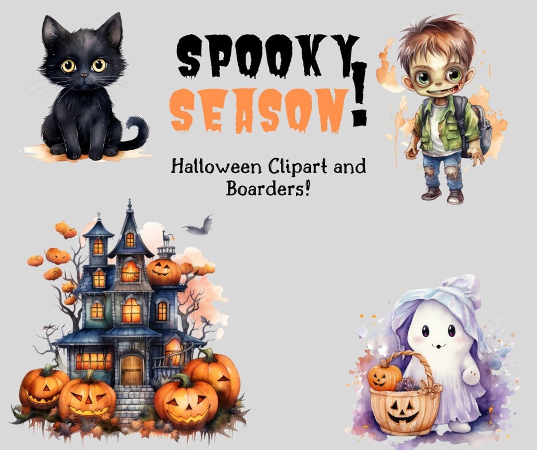 Cute Spooky Halloween Clipart Halloween Ghosts, Pumpkins, Witches ...