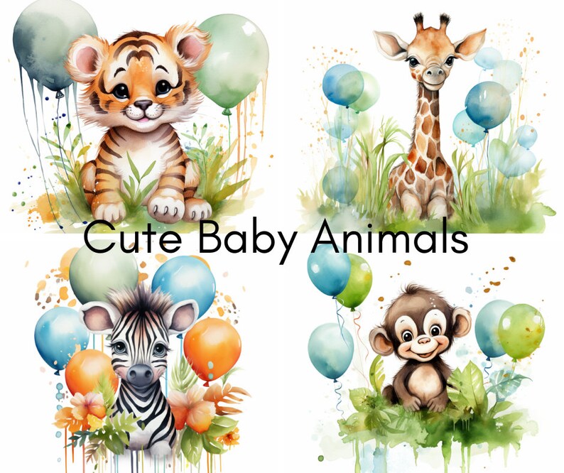 Baby Safari Animals Clipart Baby Shower Clipart and Boarders - Etsy