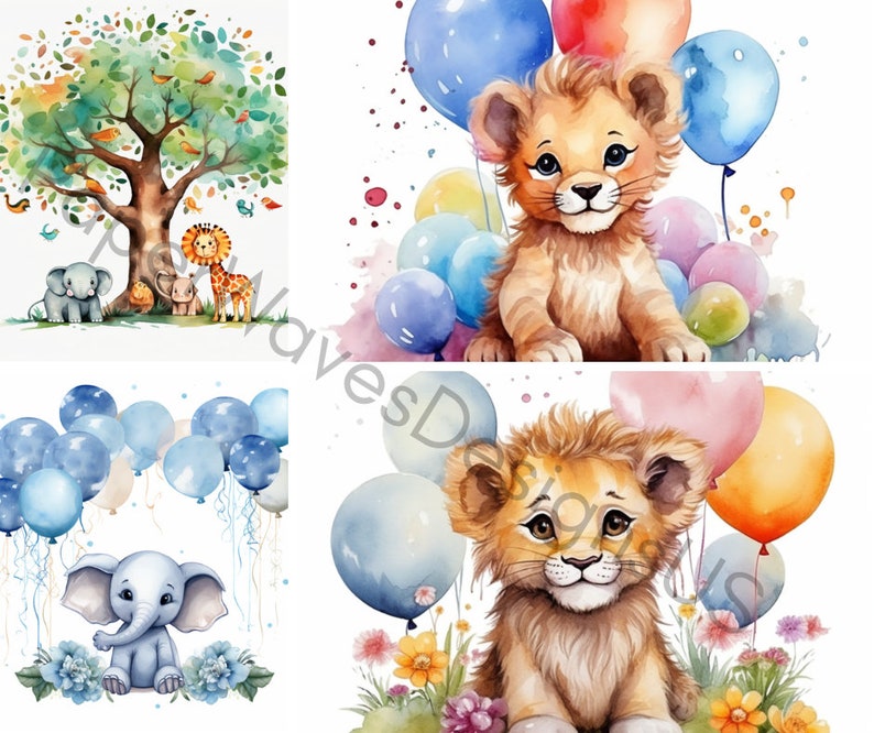 Baby Safari Animals Clipart Baby Shower Clipart and Boarders - Etsy