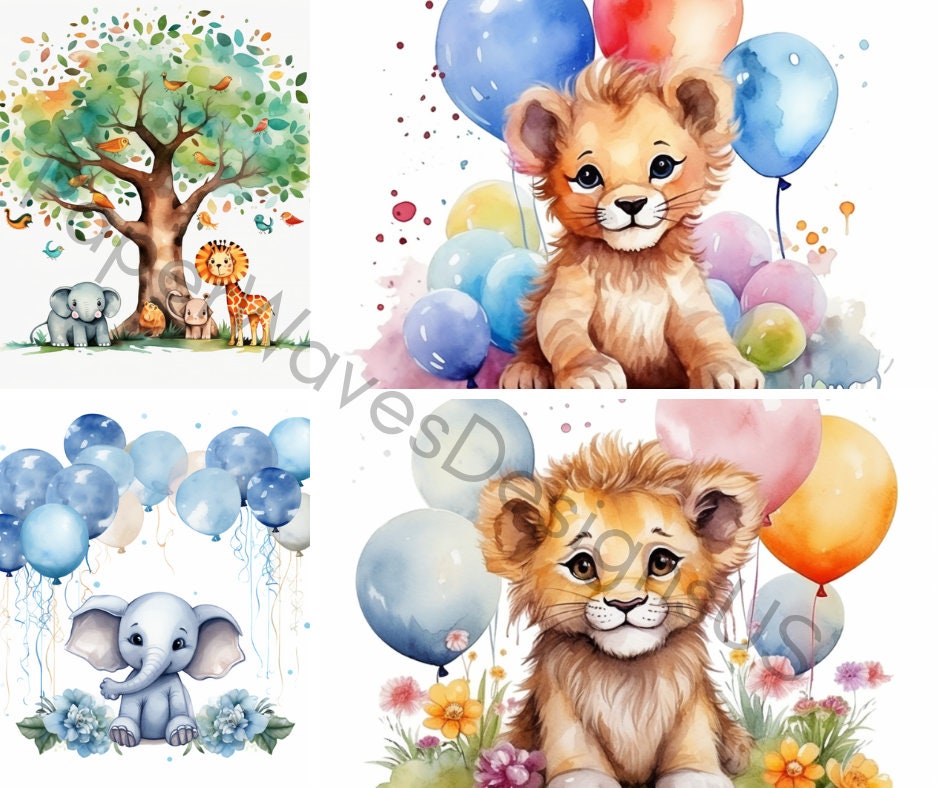 Baby Safari Animals Clipart, Baby Shower Clipart and Boarders ...