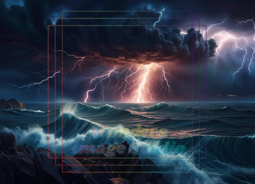 Stunning Image of a Fantasy Lightning Storm, Digital Art, Digital Print ...