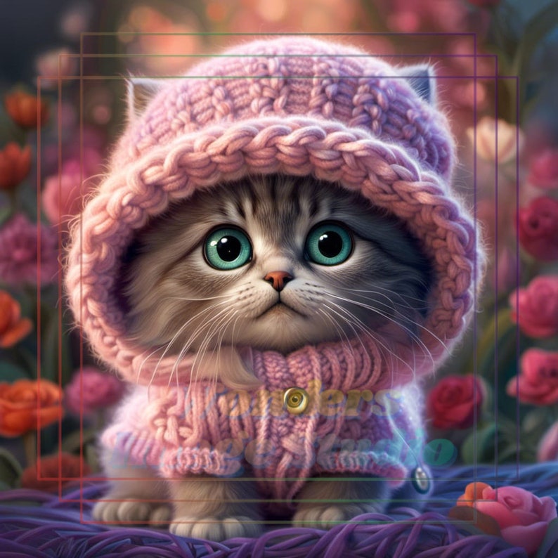 Adorable Cute Kitten Wearing a Cozy Sweater Animal Print Funny Wall Art ...