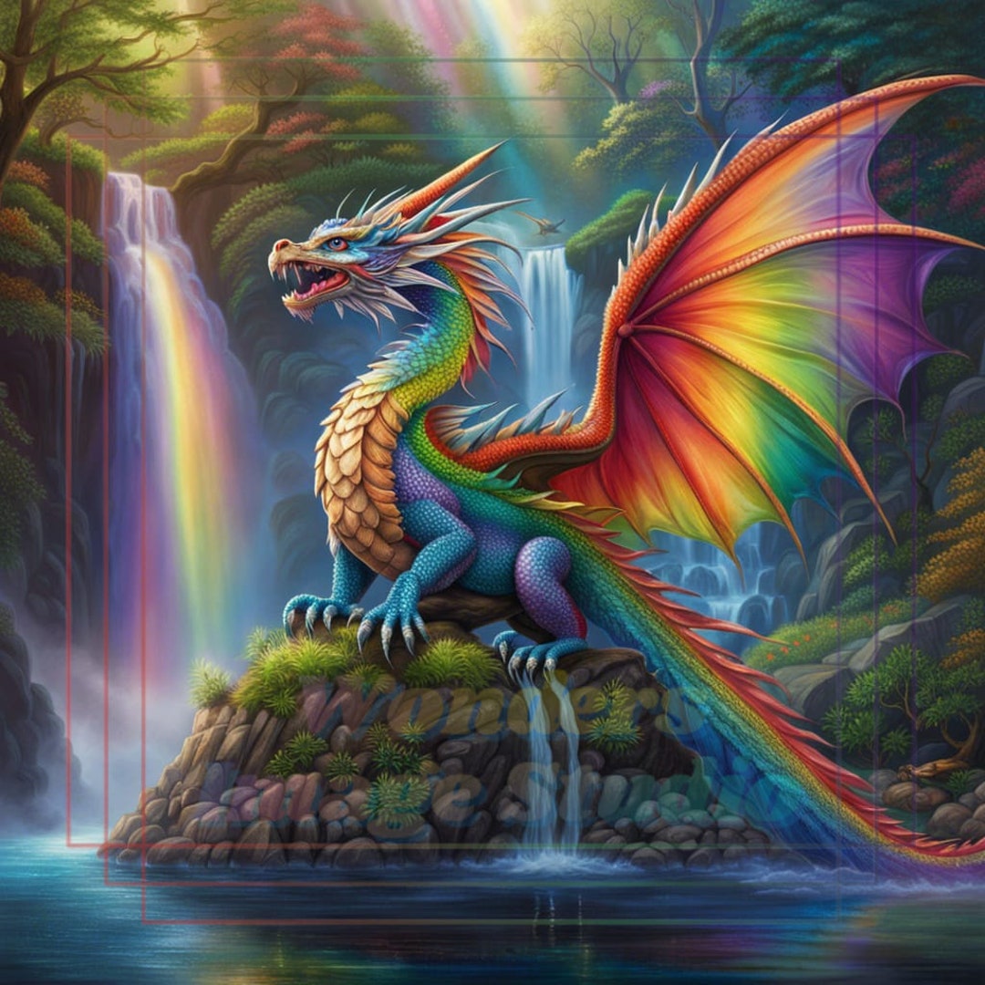 Rainbow Dragon Fantasy Art Digital Art Printable Wall Art Instant Download - Etsy