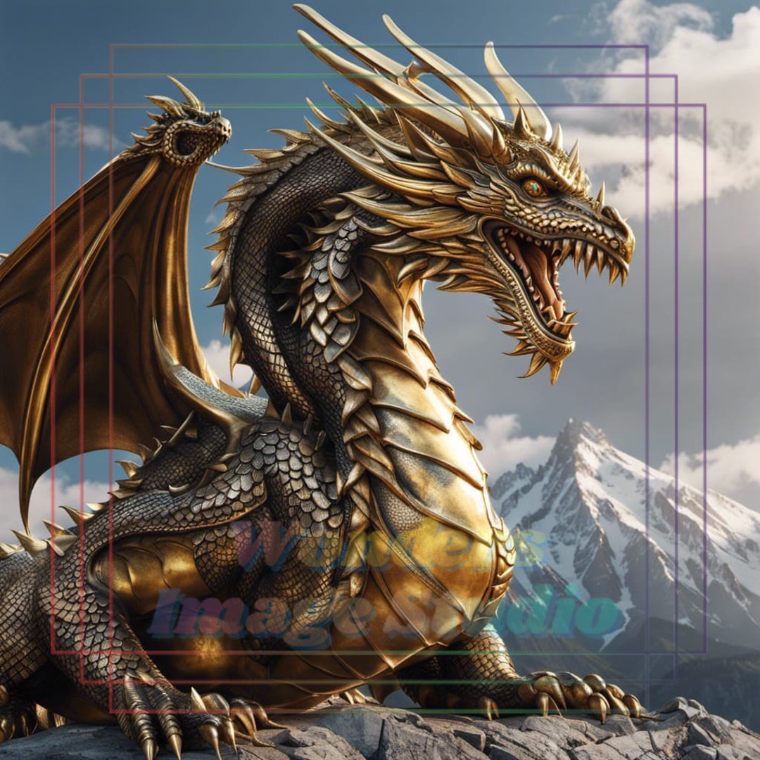 Stunning Golden Dragon Fantasy Art Wall Art Instant Download Digital ...