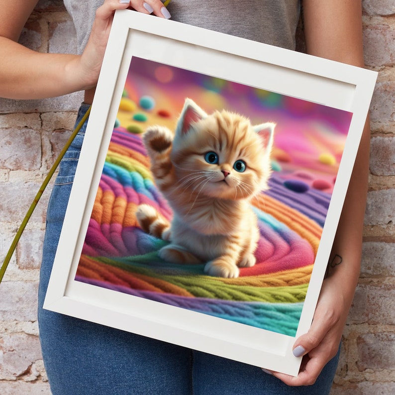 Adorable Cute Fuzzy Kitten on a Rainbow Pastel Background Digital Art ...