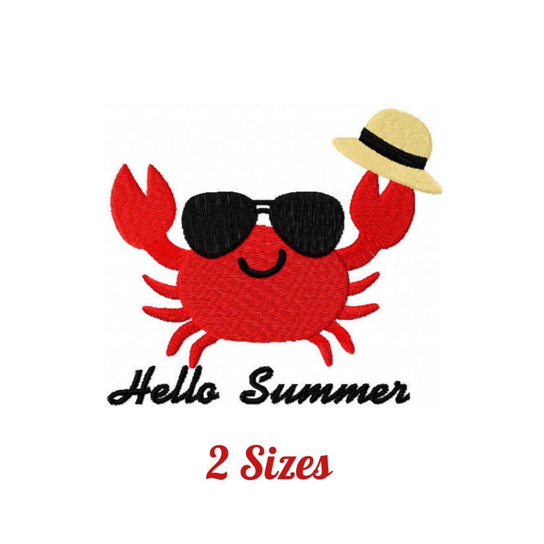 Hello Summer Crab Embroidery Design- Coastal Sea Life Pattern for ...