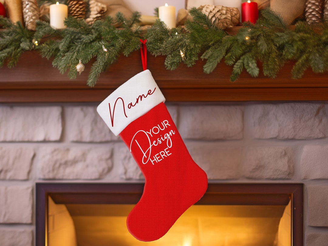 Christmas Stockings Mockup, Drawstring Burlap Stocking Bag, Dye ...