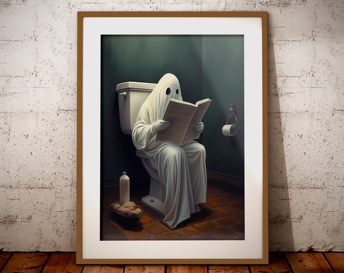 Ghost on Toilet Ghost in Bathroom Print Ghost Digital Print Dark ...
