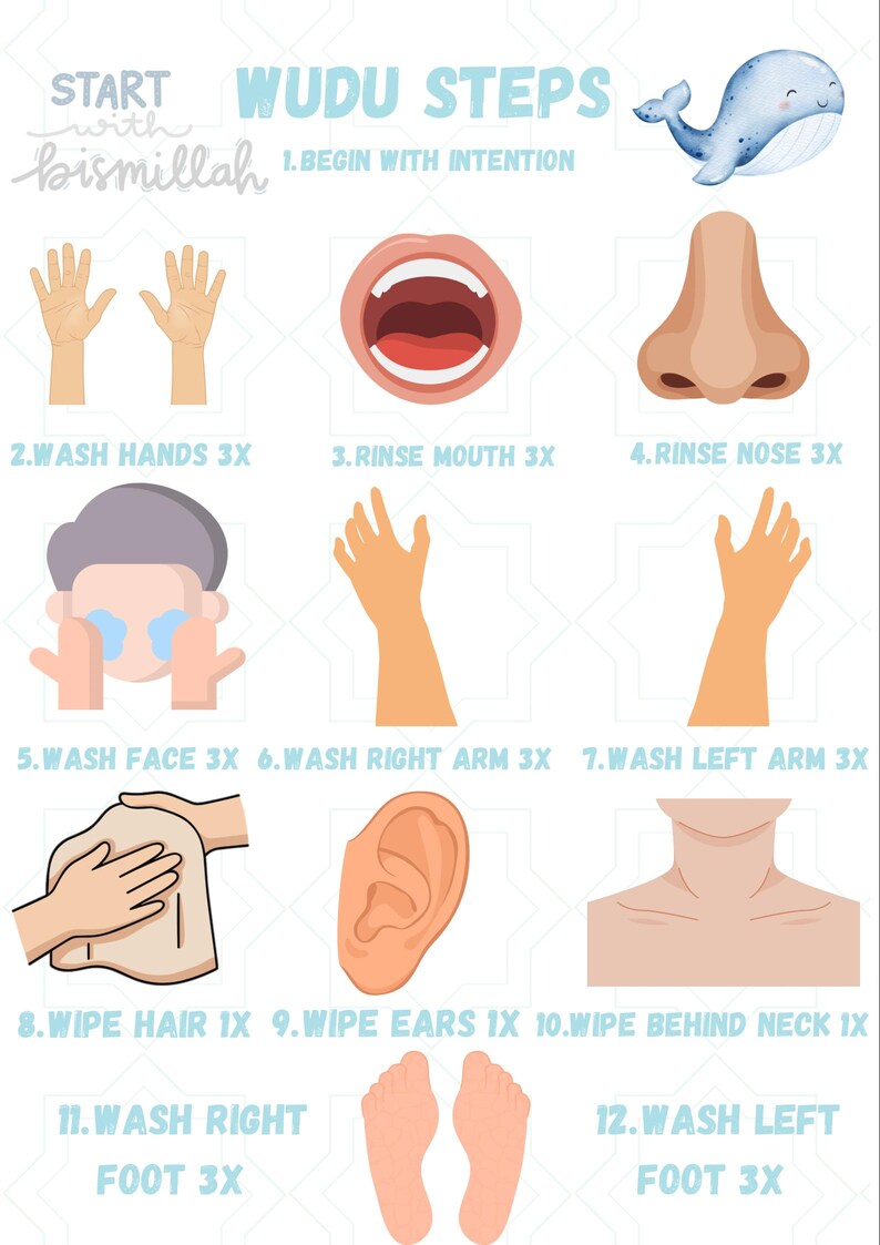 Wudu Steps Chart ( Digital Print, Interactive Wudu Steps Charts for ...