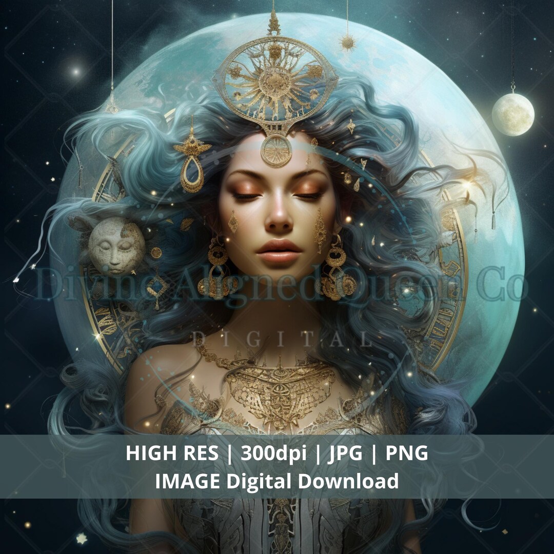 Celestial Cancer Goddess Digital Art: Divine Feminine Zodiac Wall Decor ...