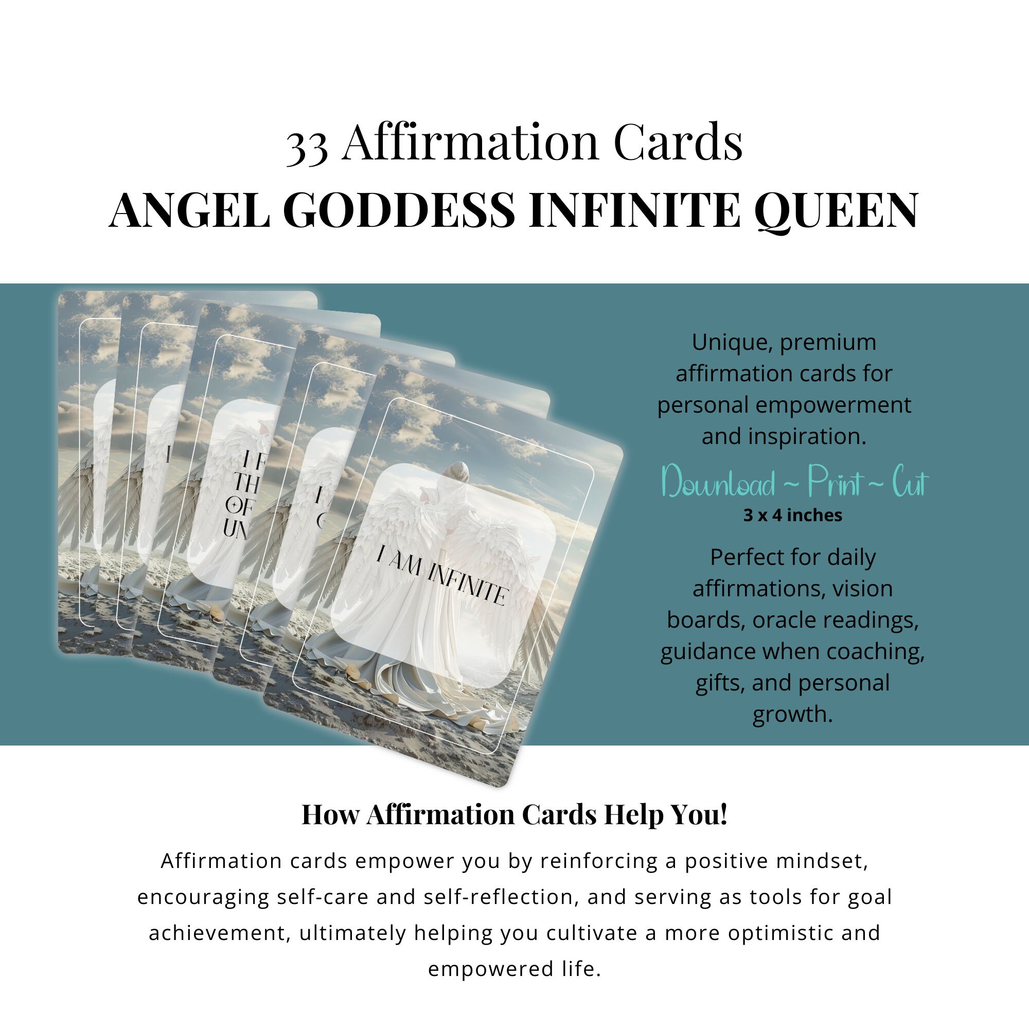 33 Angel Goddess Infinite Queen Affirmations, Oracle Card Deck ...