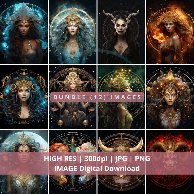 Zodiac Goddess Art: Celestial Digital Images Bundle (digital Download ...