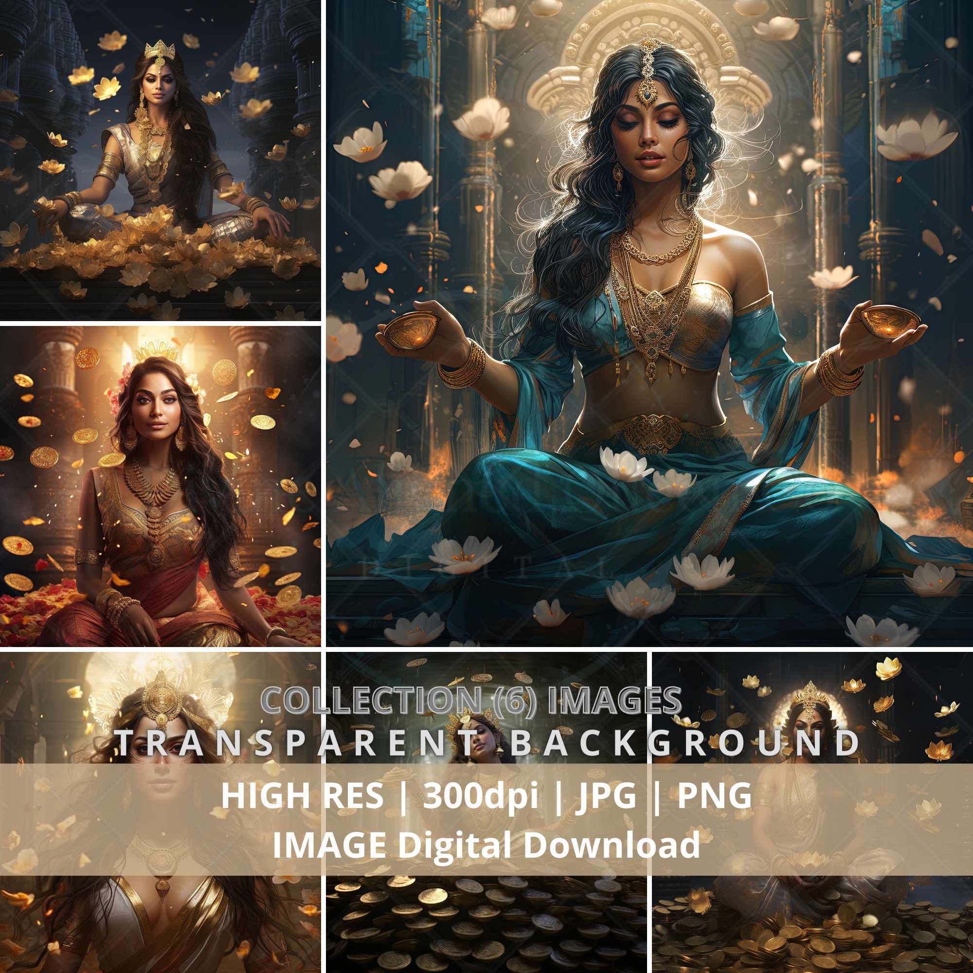 Goddess Lakshmi Collection, Divine Feminine Art, PNG JPG Digital Image, Home Wall Art, Graphic ...