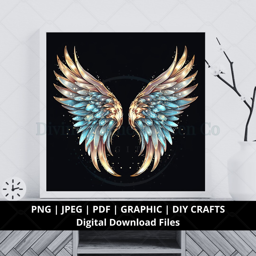 Celestial Angel Wings, Gentle Embrace Digital PNG, JPEG, Instant ...
