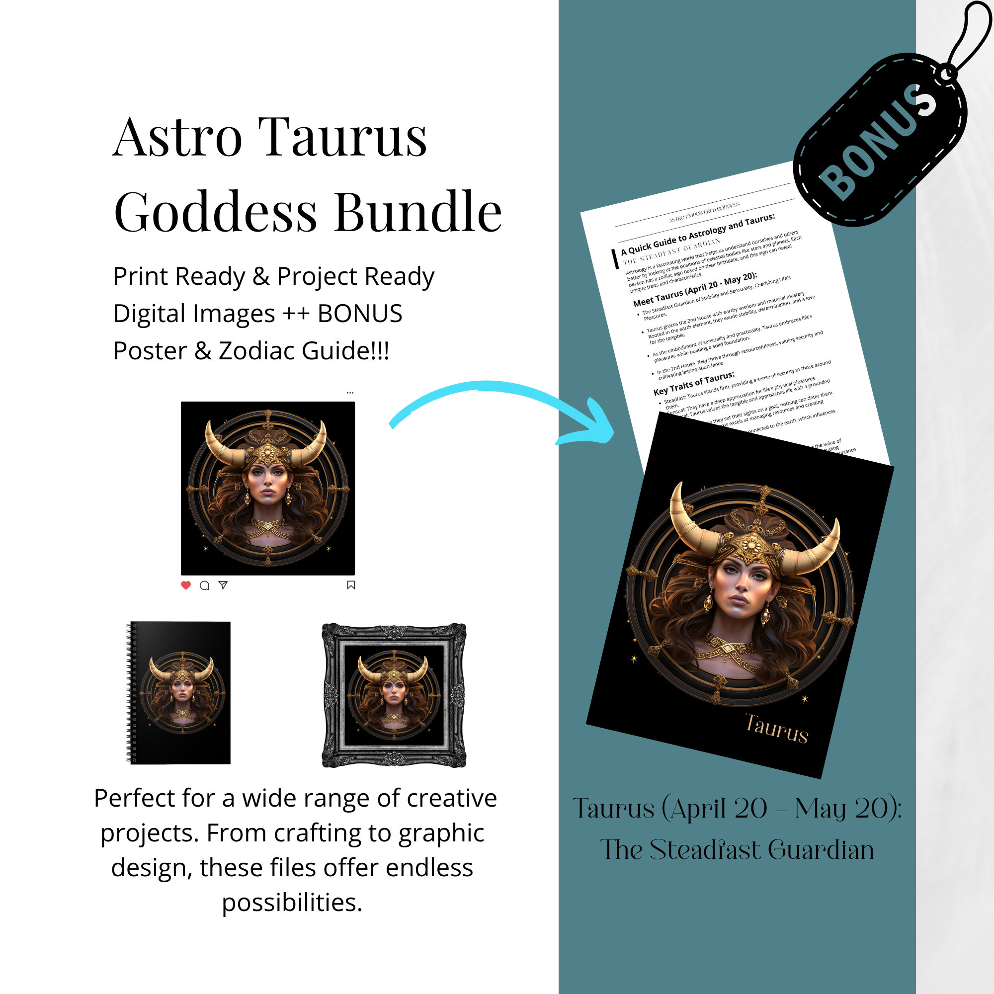 Astro Taurus Goddess Image Bundle Zodiac Sign Print, Astrology Poster ...