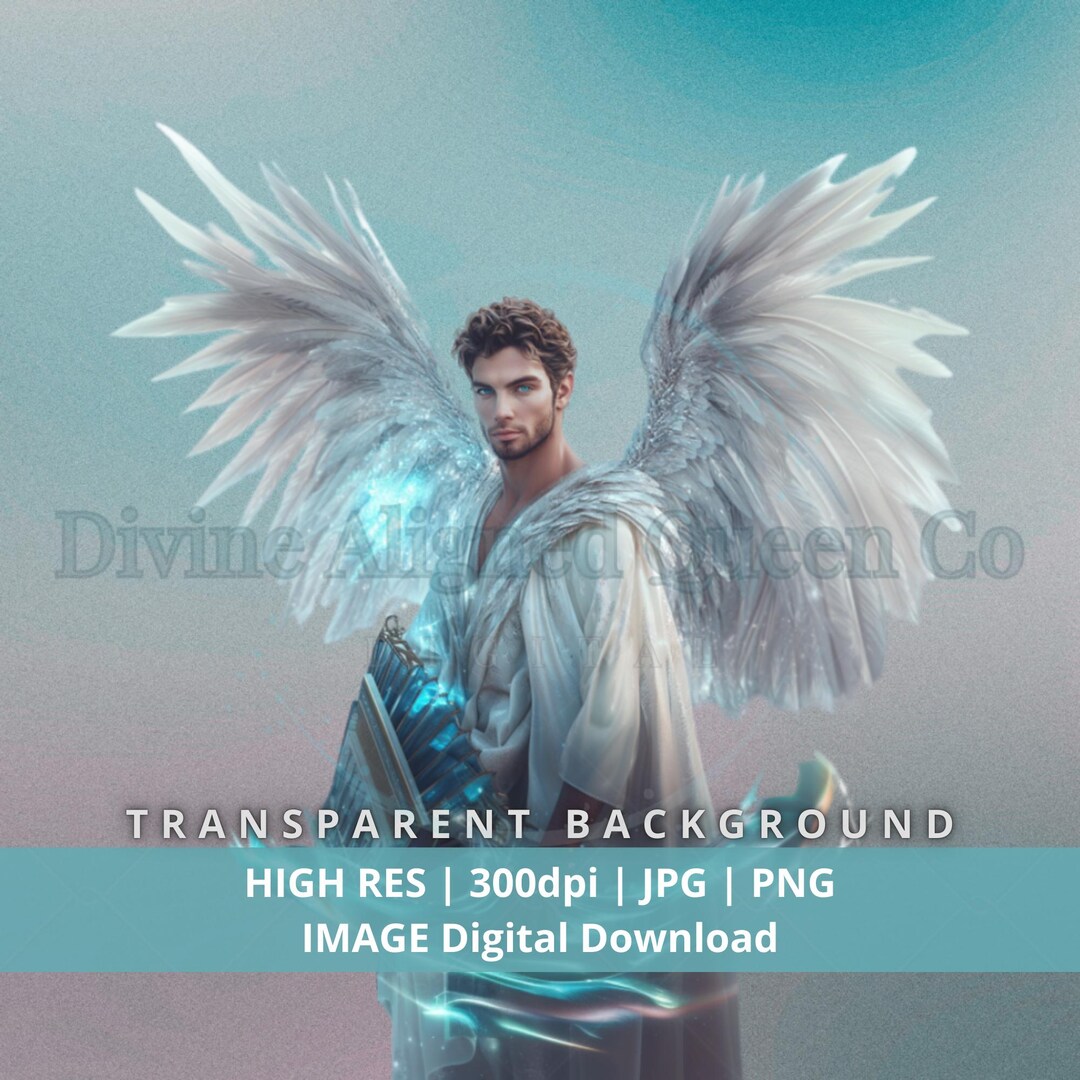 Archangel Sandalphon Art: Divine Teal & White Angel Illustration (PNG ...