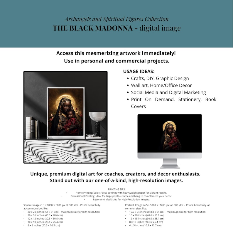 The Black Madonna and Baby Jesus, Divine Feminine Portrait, Digital Art ...