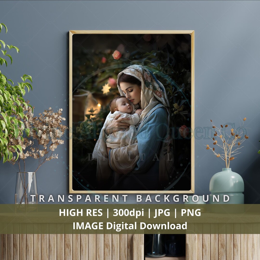 Mother Mary Baby Jesus Nativity-2, Divine Feminine Art, PNG JPG Digital ...