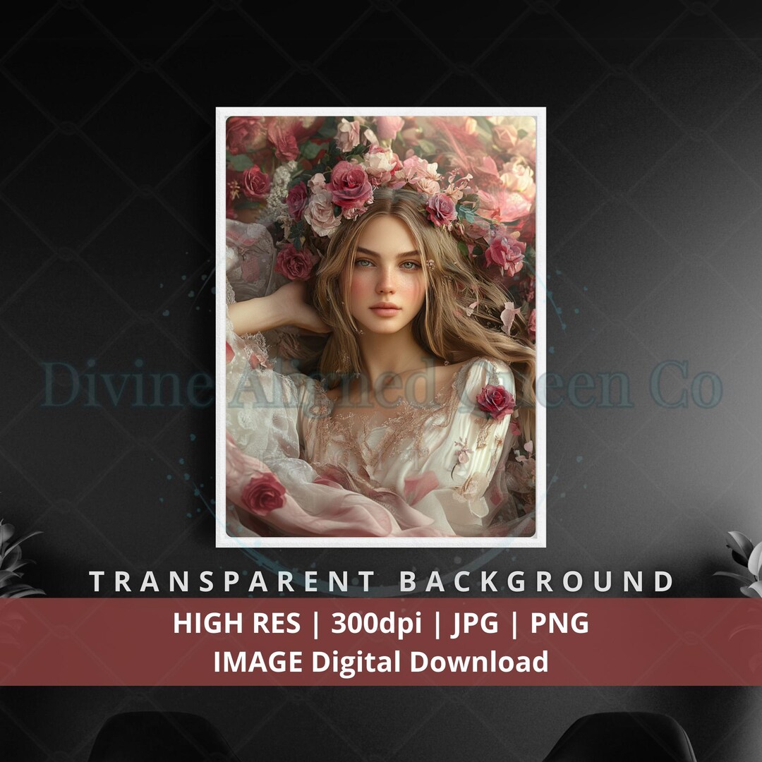 Divine Rosaline Rose Goddess Art: Digital PNG/JPG for Wall Decor ...