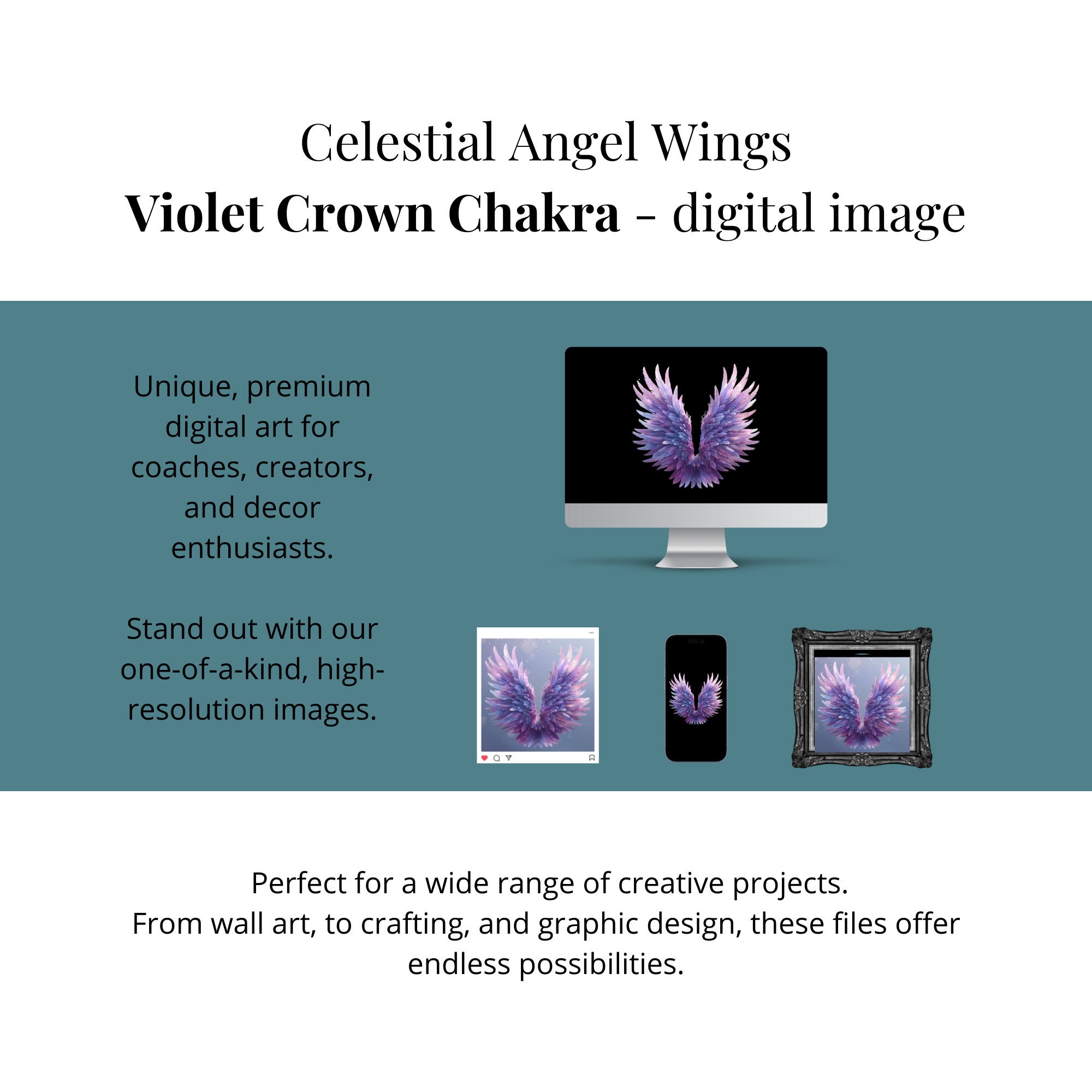 Celestial Angel Wings Purple, Violet Crown Chakra, Divine Feminine Art ...