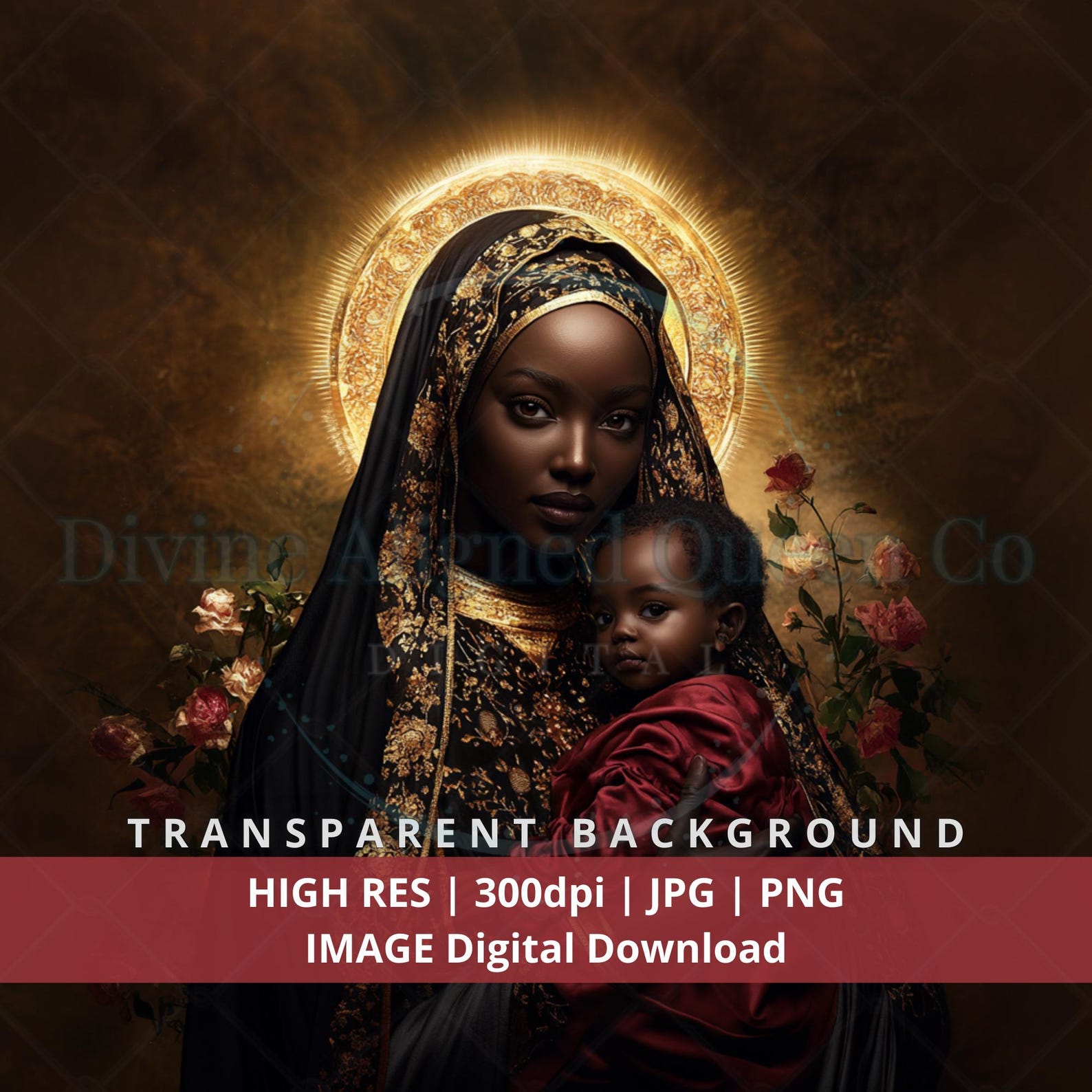 The Black Madonna and Baby Jesus, Divine Feminine Portrait, Digital Art ...