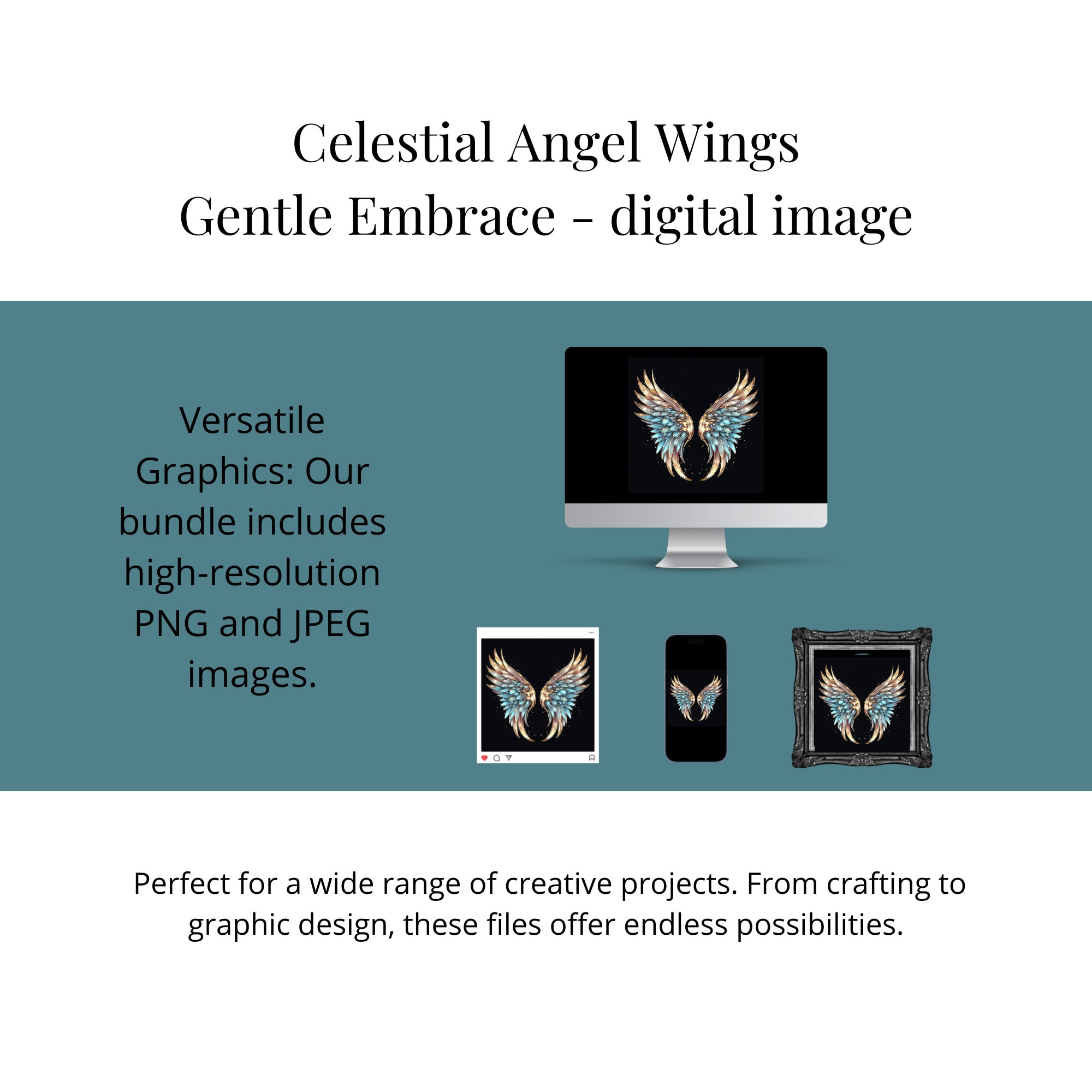 Celestial Angel Wings, Gentle Embrace Digital PNG, JPEG, Instant ...
