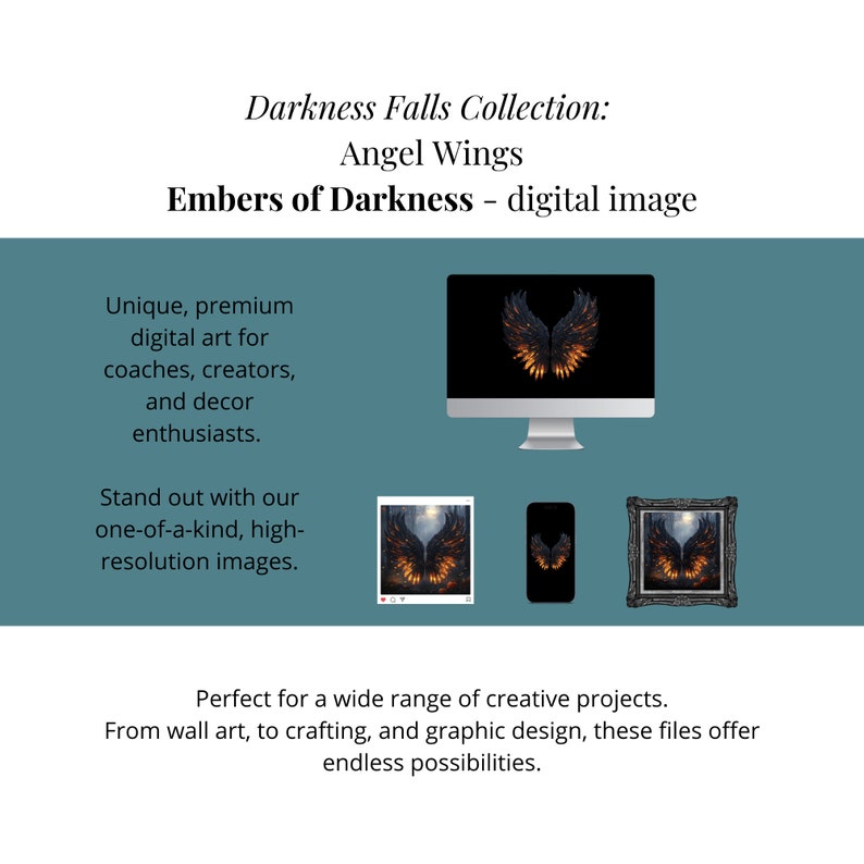 Halloween Angel Wings: Embers of Darkness Goth Art (PNG JPG Digital ...