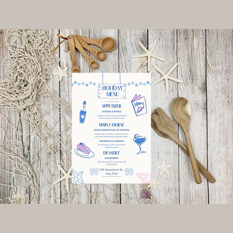 Beach Party Theme Menu Card Dinner Menu Card Lunch Menu Card Beach ...
