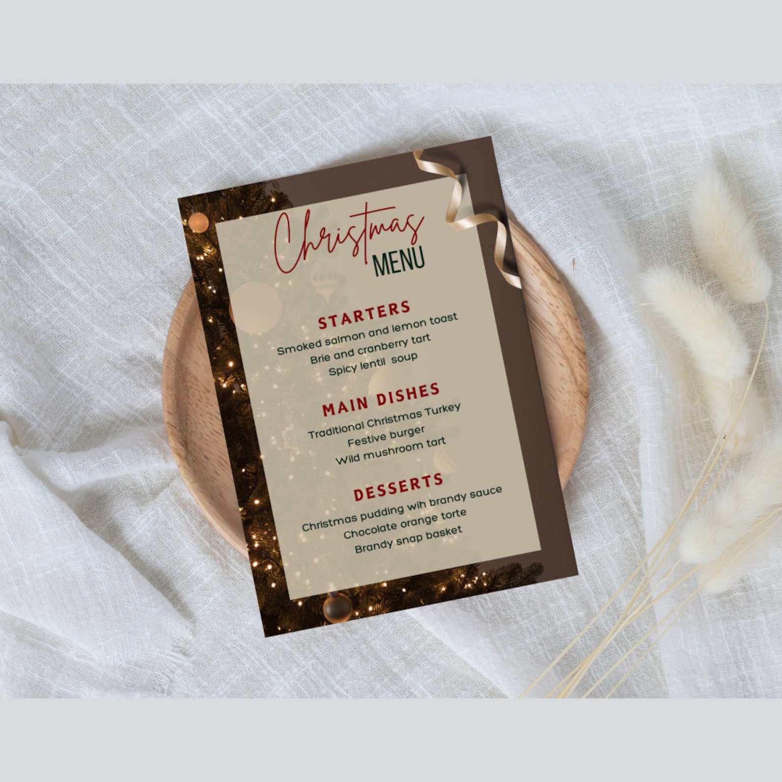 Christmas Holiday Menu Card Menu Card Dinner Menu Lunch Menu Christmas ...