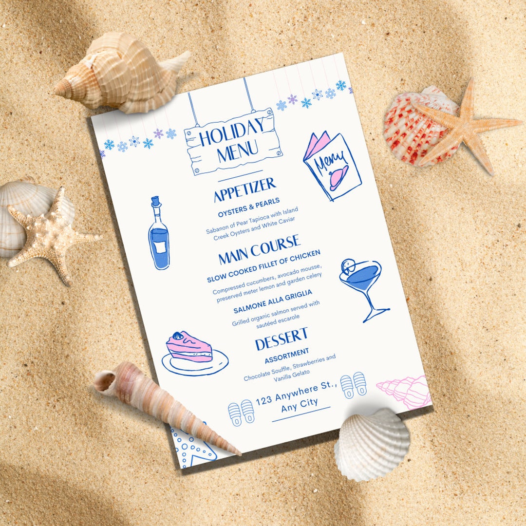 Beach Party Theme Menu Card Dinner Menu Card Lunch Menu Card Beach ...