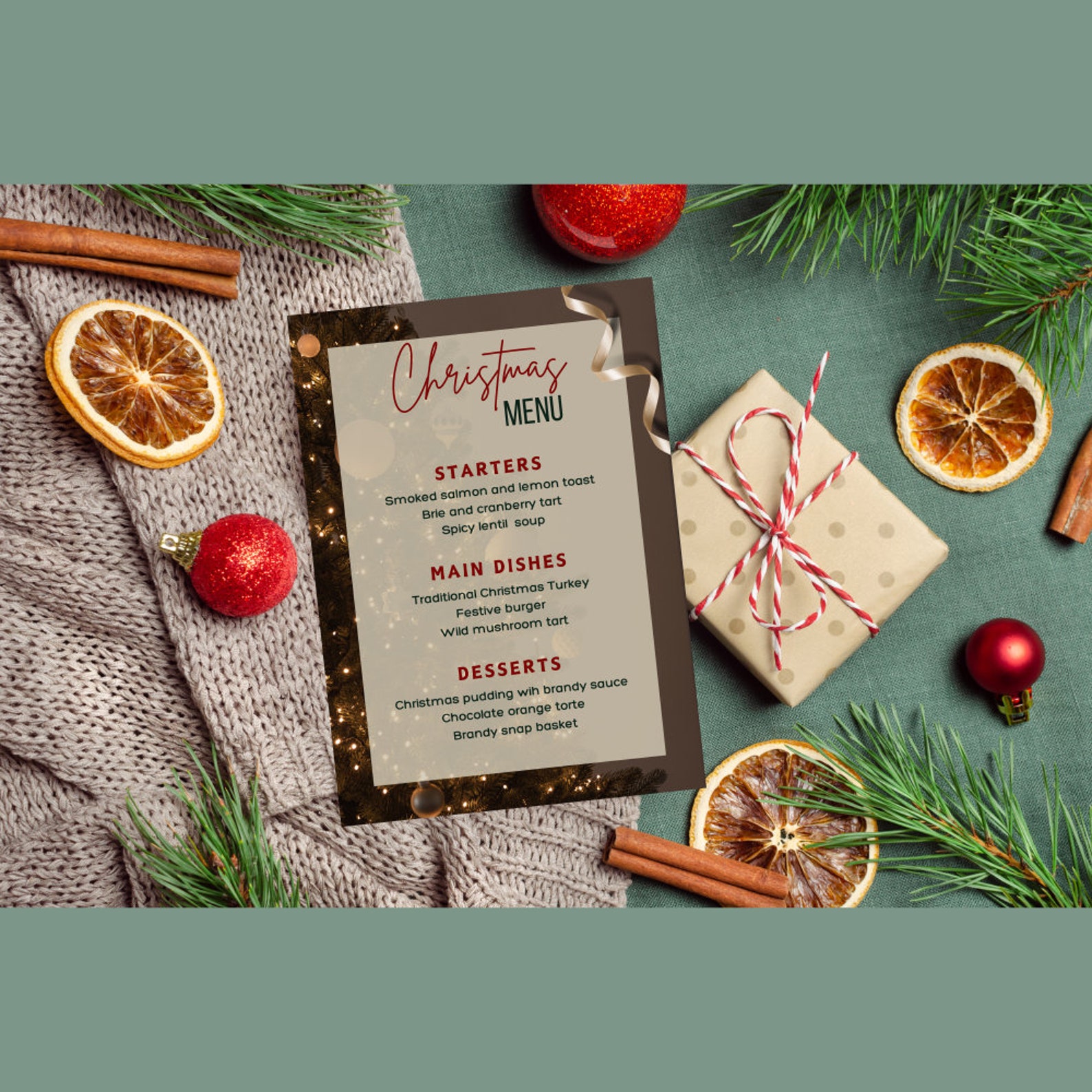 Christmas Holiday Menu Card Menu Card Dinner Menu Lunch Menu Christmas ...