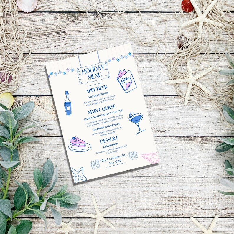 Beach Party Theme Menu Card Dinner Menu Card Lunch Menu Card Beach ...