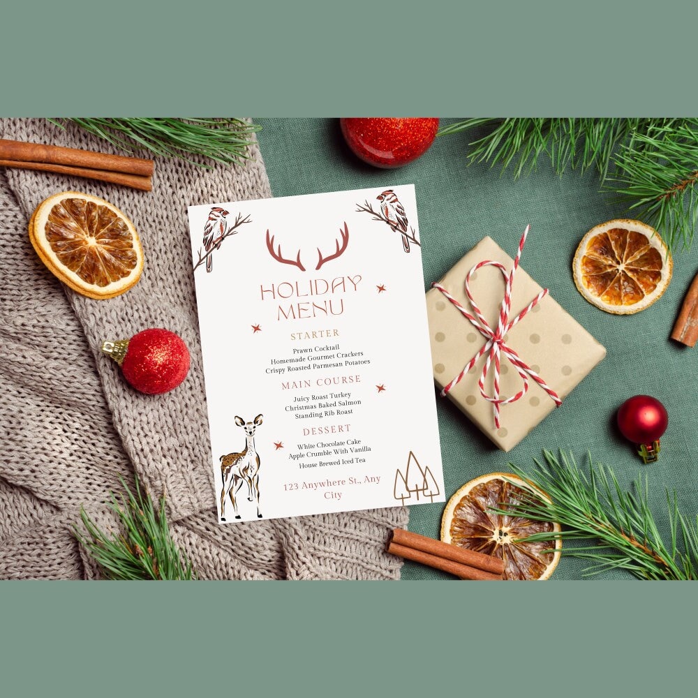 Holiday Menu Card Christmas Menu Card Dinner Menu Lunch Menu Christmas ...
