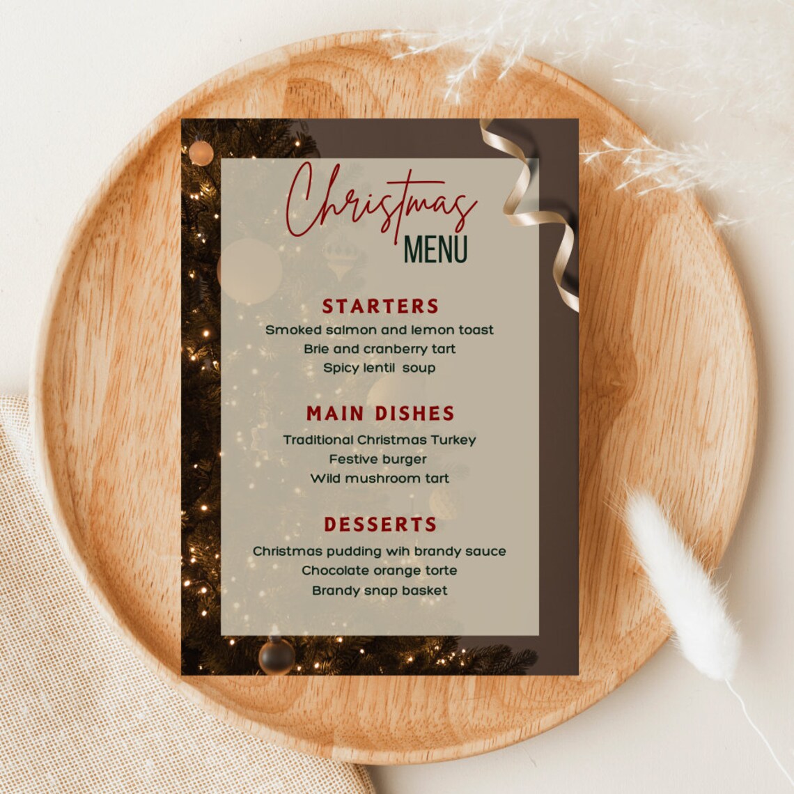 Christmas Holiday Menu Card Menu Card Dinner Menu Lunch Menu Christmas ...