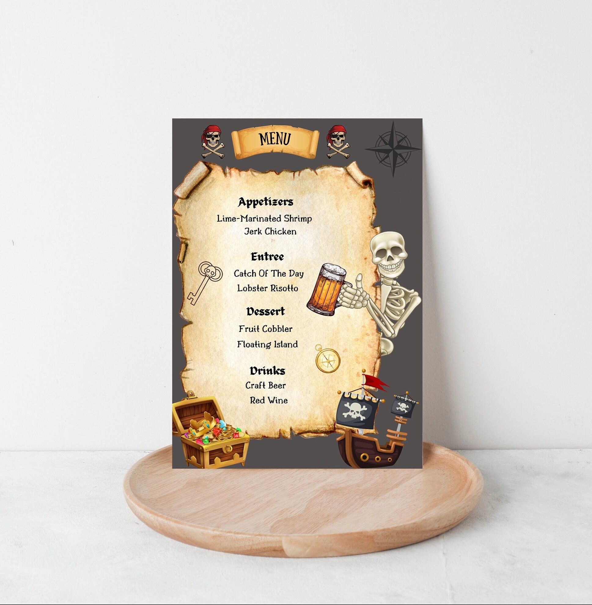 Pirates Theme Thanksgiving Party Menu Card Birthday Party Menu ...