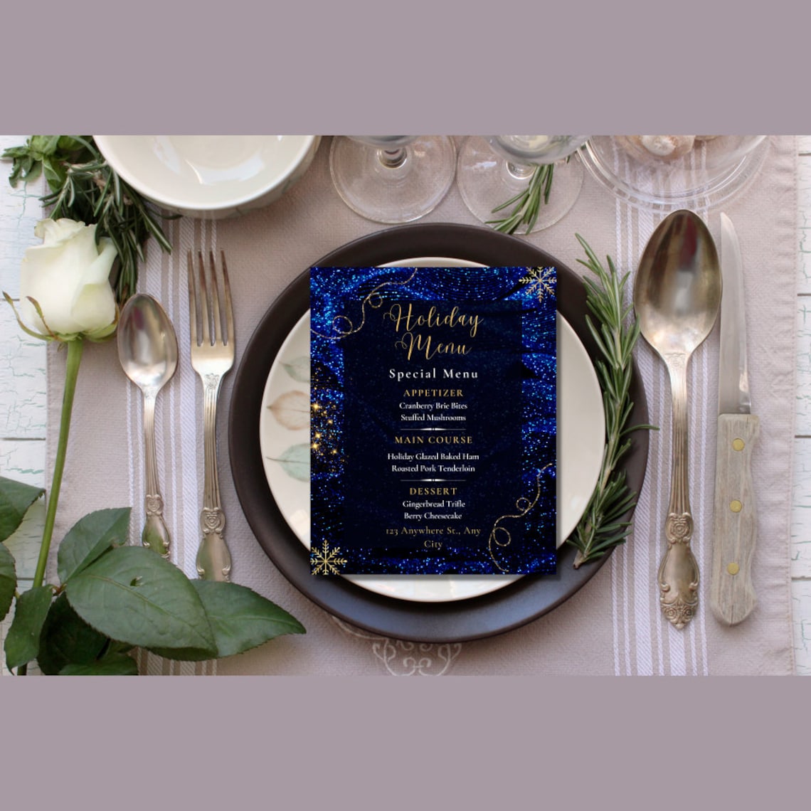 Holiday Menu Card Glitter Menu Card Dinner Menu Lunch Menu Christmas ...