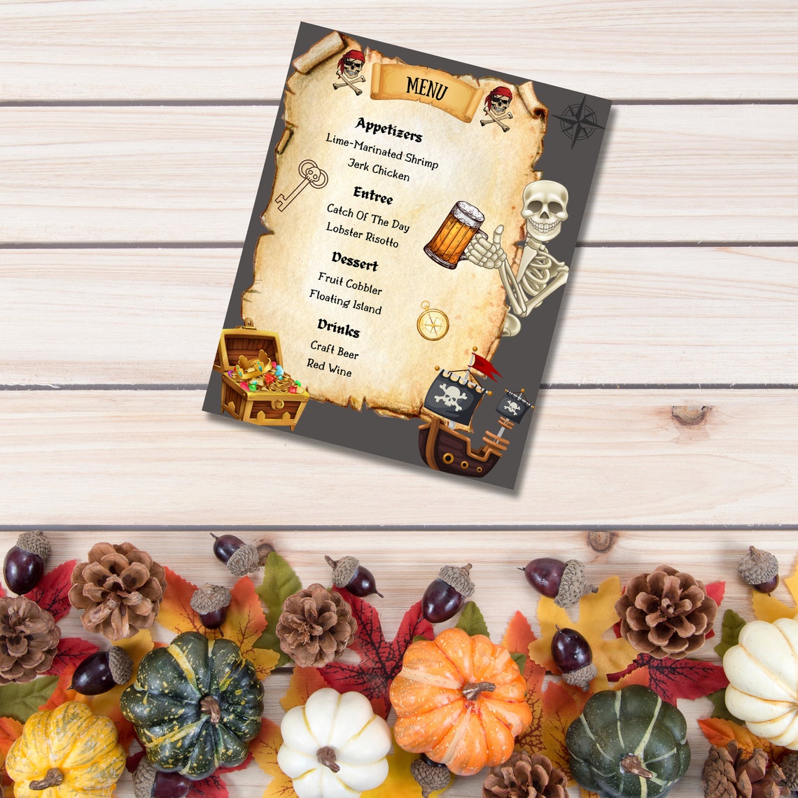 Pirates Theme Thanksgiving Party Menu Card Birthday Party Menu ...