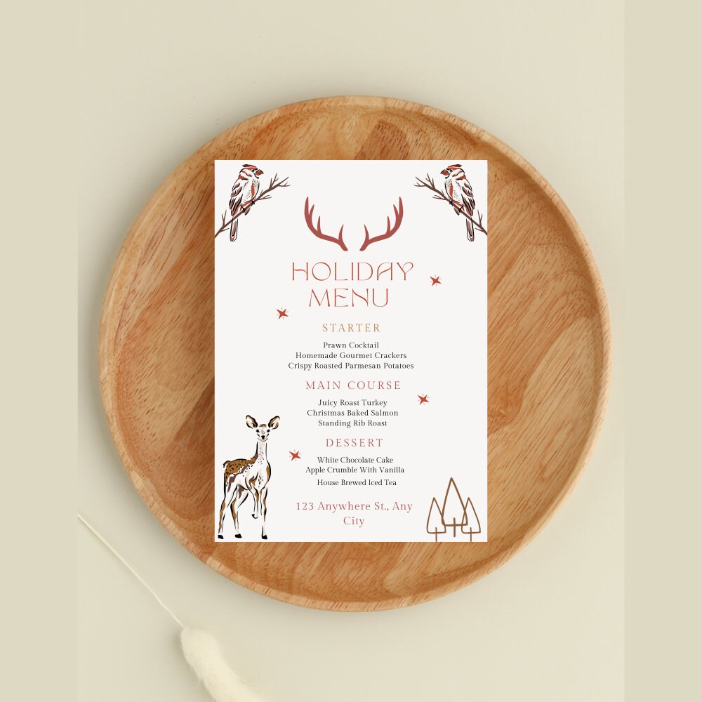 Holiday Menu Card Christmas Menu Card Dinner Menu Lunch Menu Christmas ...